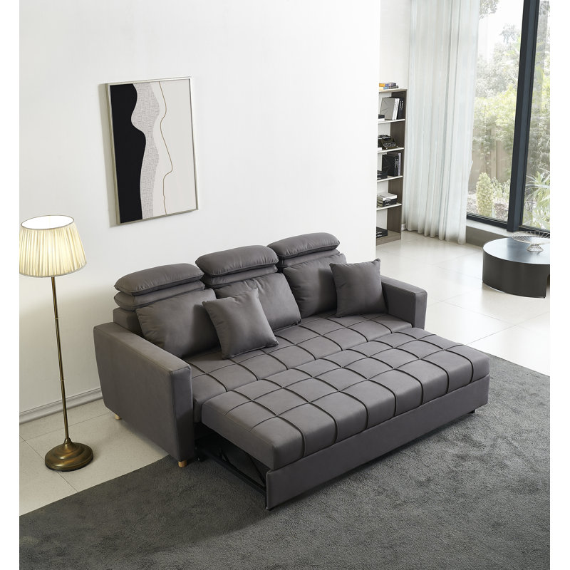 Darese 84.65 Velvet Upholstered Cozy Couch Pull out Footrest Sleeper Sofa Grey for Living Room